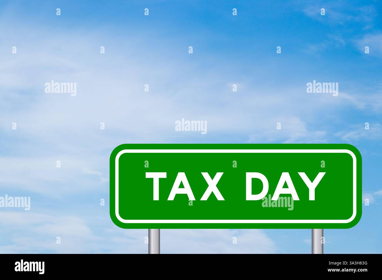 Green color transportation sign with word tax day on blue sky with ...