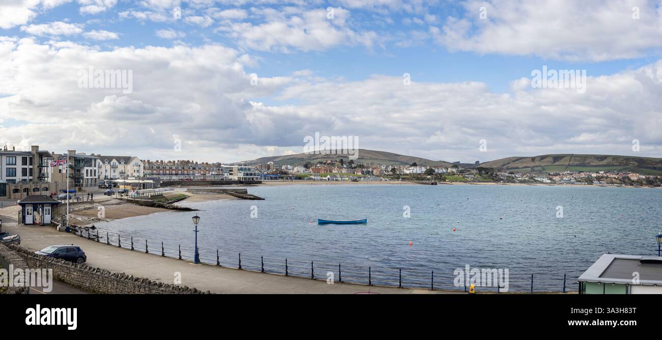 Panoramic view of Swanage beach and Bay looking North East in Swanage ...