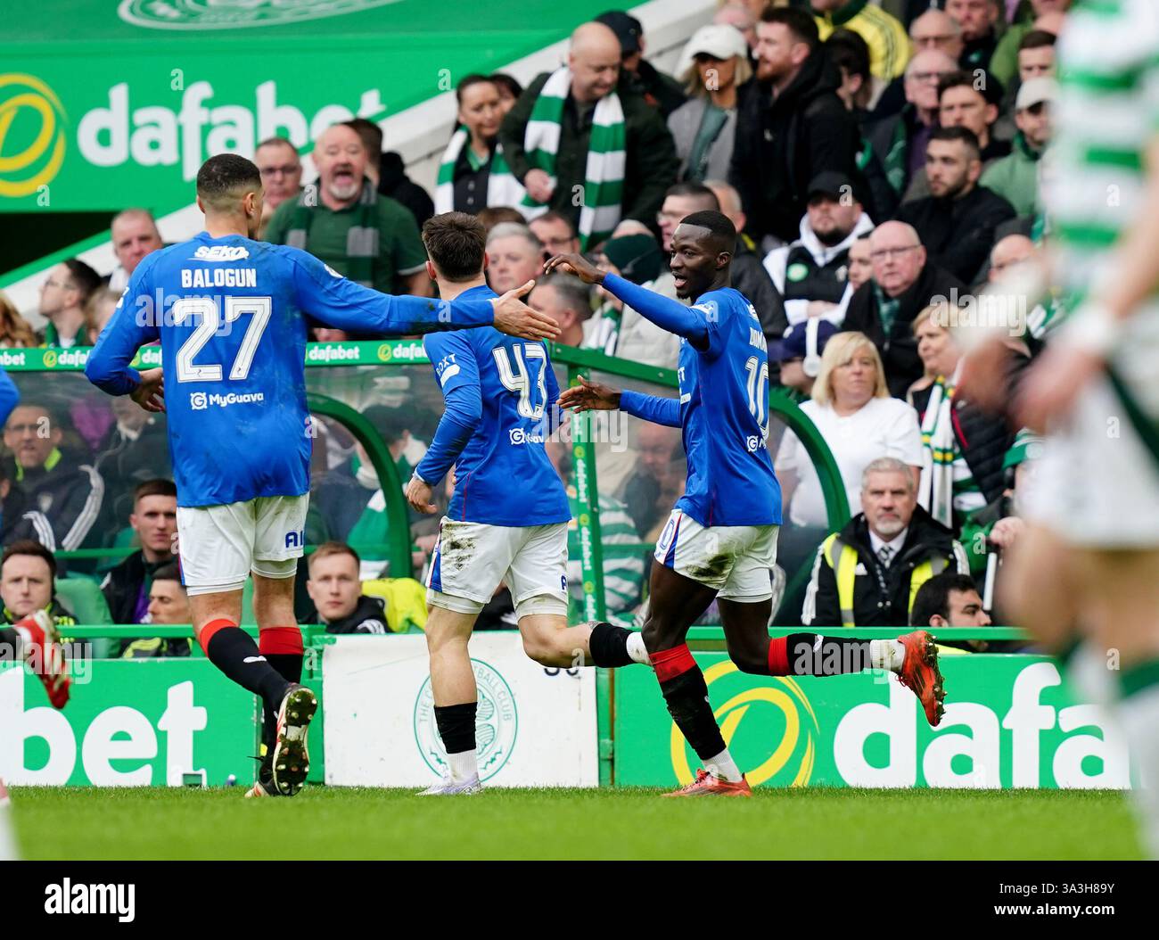 Rangers' Mohamed Diomande (right) celebrates after scoring his sides ...