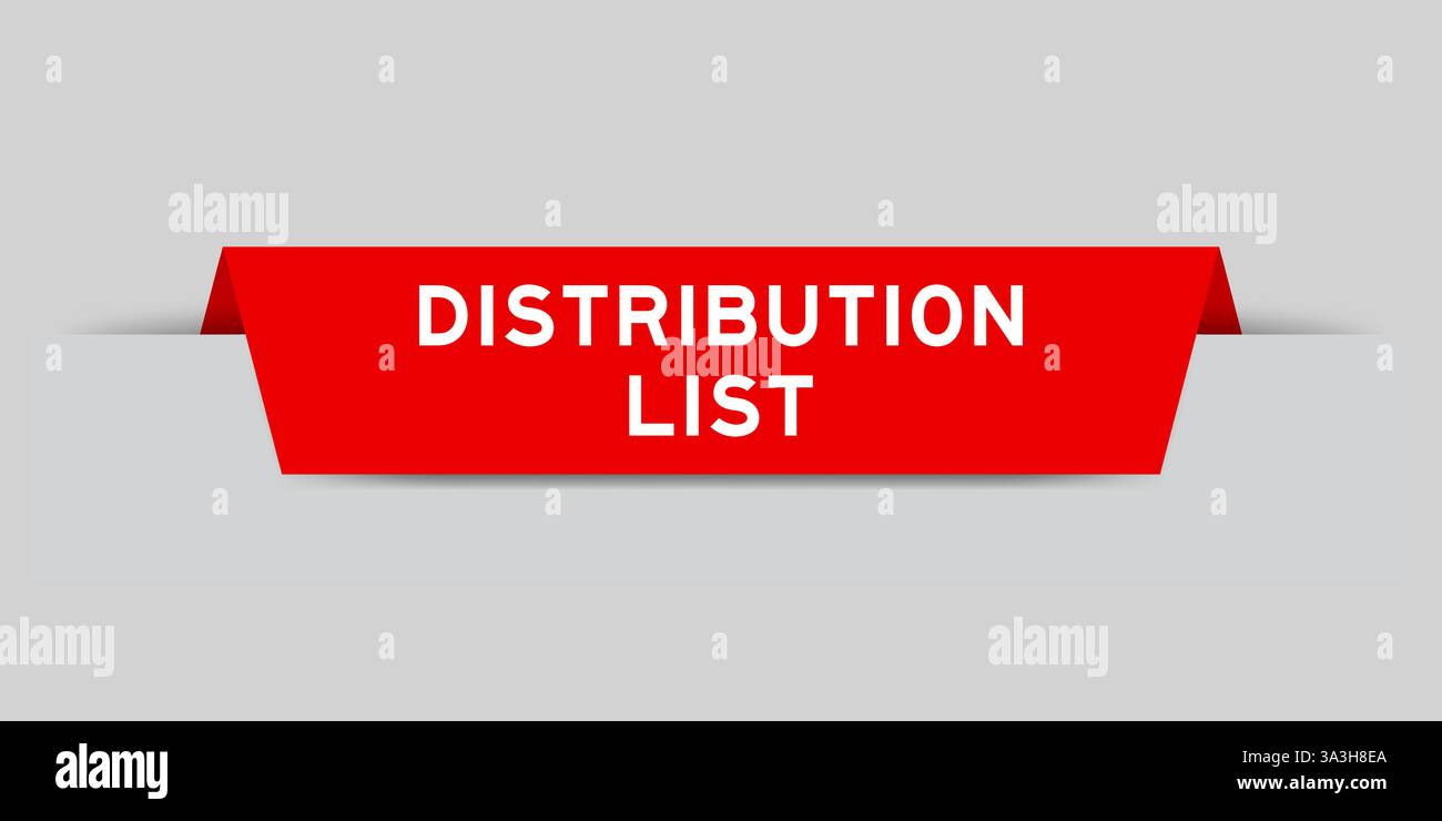 Red color inserted label with word distribution list on gray background ...