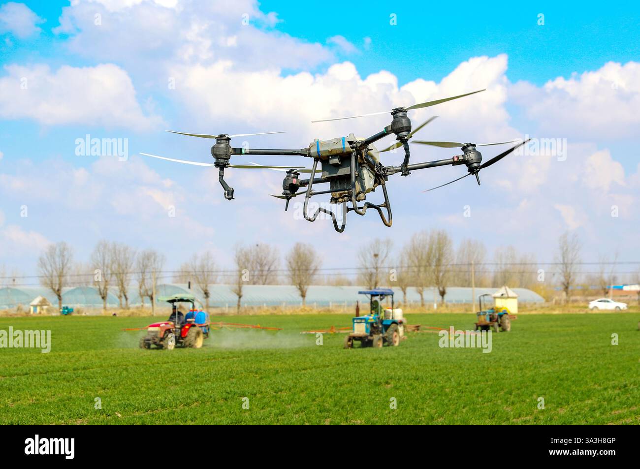 QINGDAO, CHINA - MARCH 16, 2025 - A plant protection drone and long-arm ...
