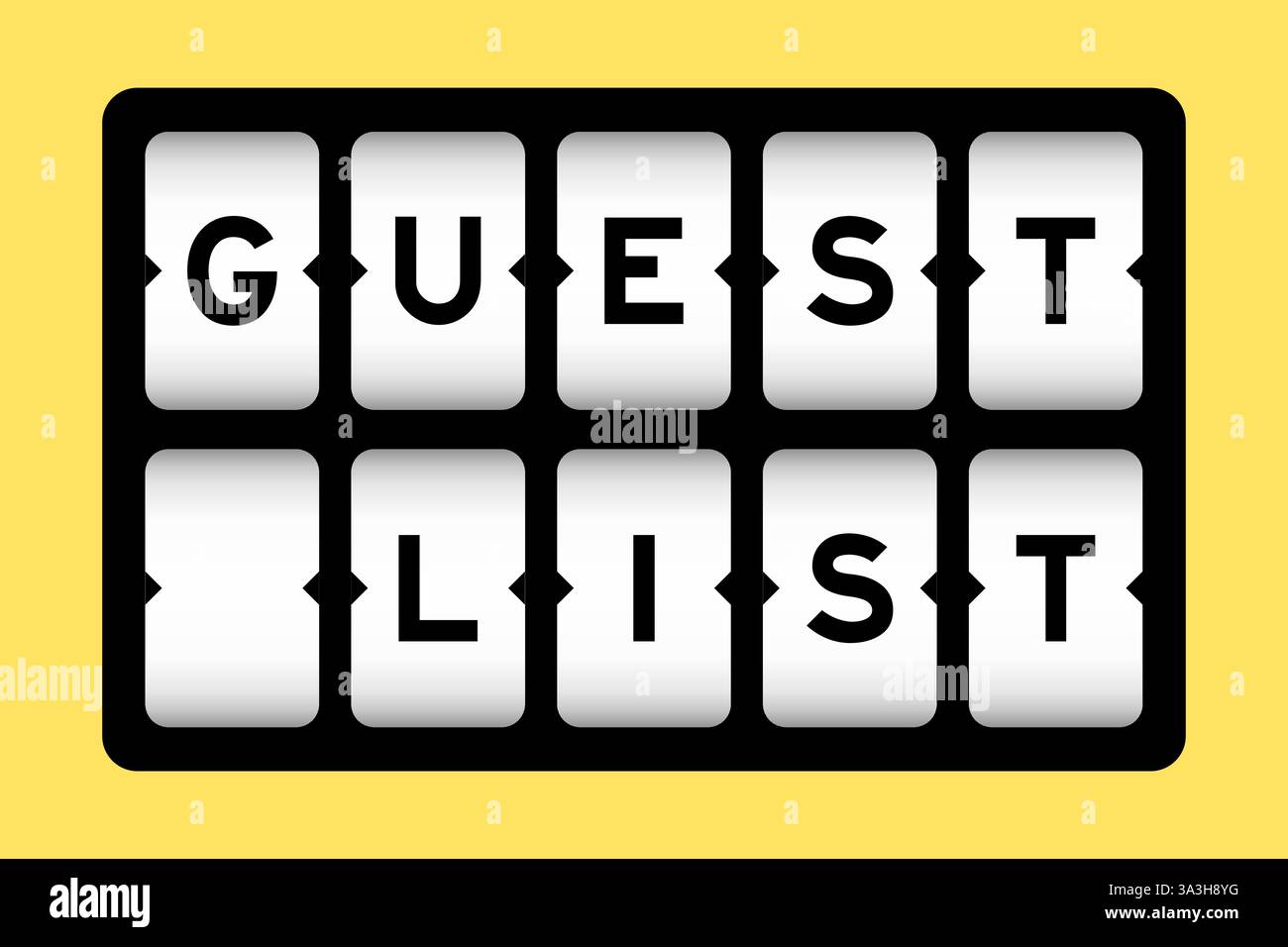 Black color in word guest list on slot banner with yellow color ...