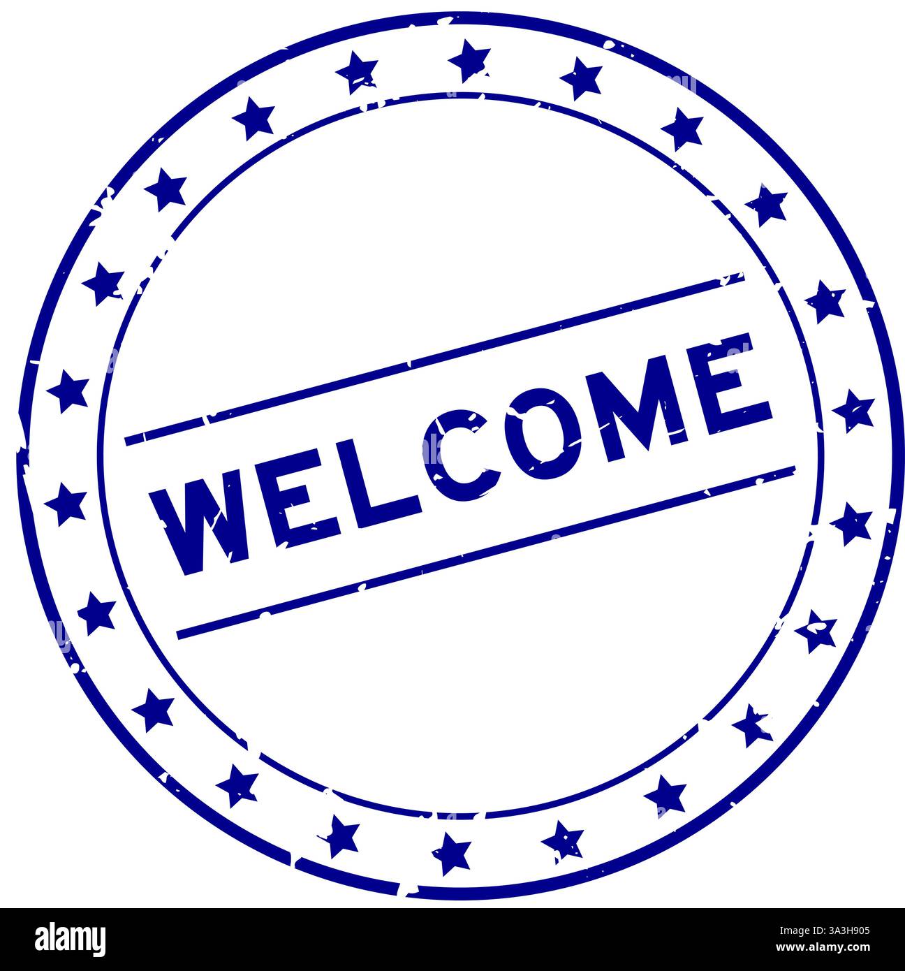Grunge blue welcome word round rubber seal stamp on white background ...
