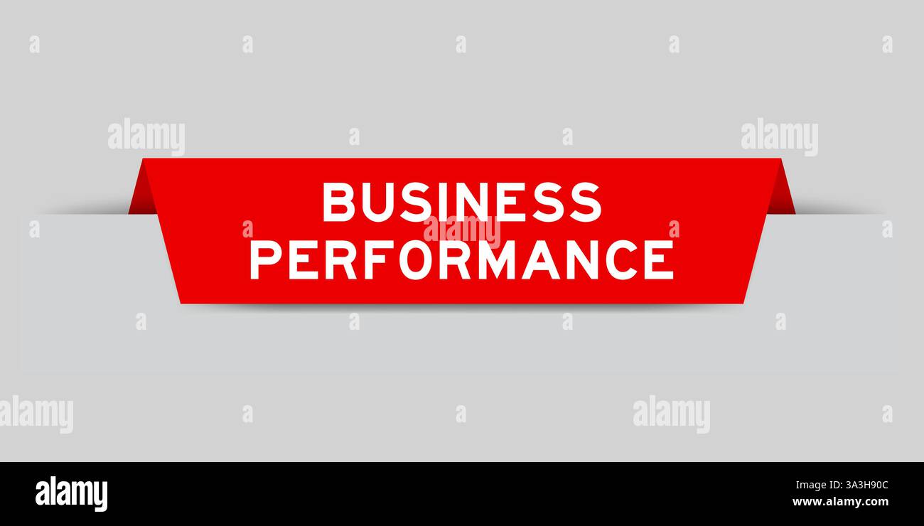 Red color inserted label with word business performance on gray ...