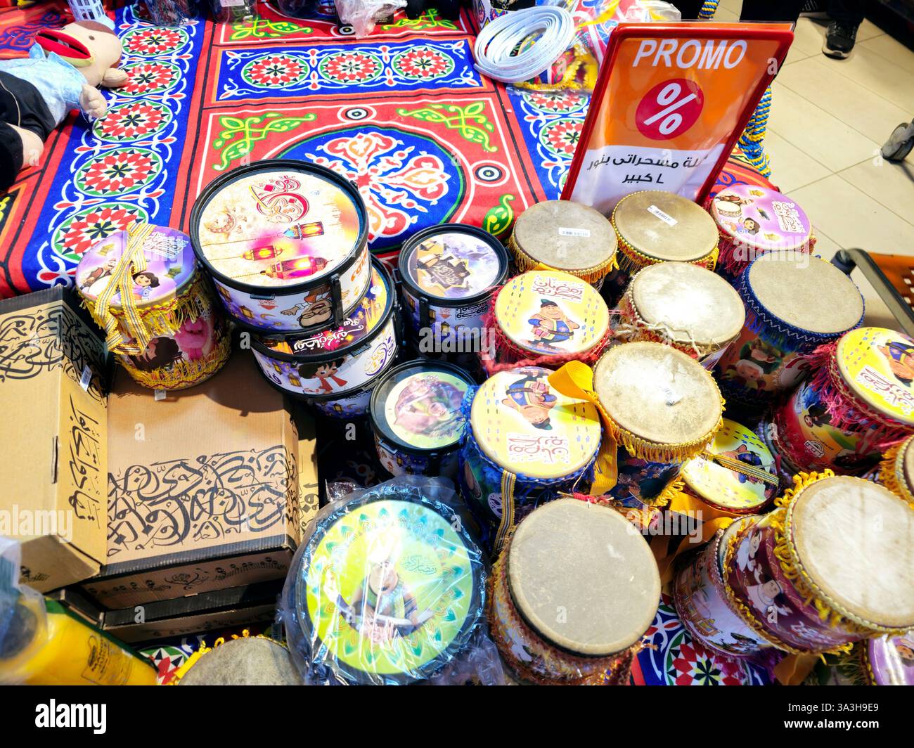Cairo, Egypt, March 1 2025: Mesaharaty drums and other festive ...