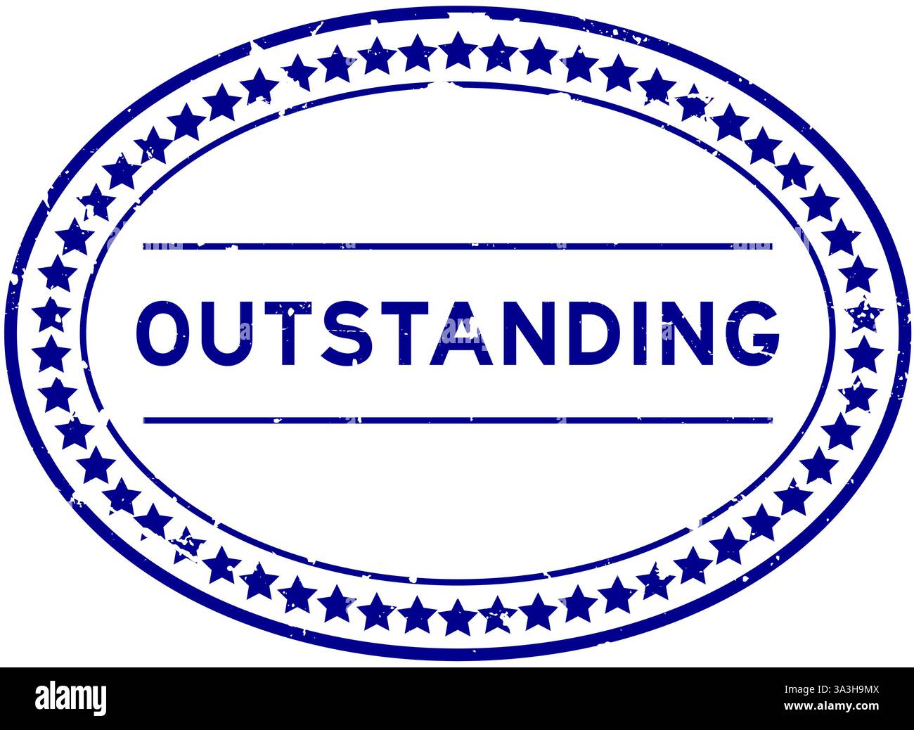 Grunge blue outstanding word oval rubber seal stamp on white background ...