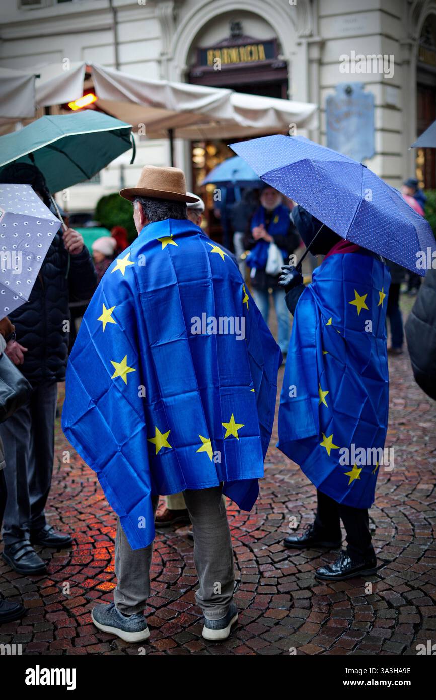 Turin, Italy - March 15, 2025: Pro-Europe rally People taking part in ...