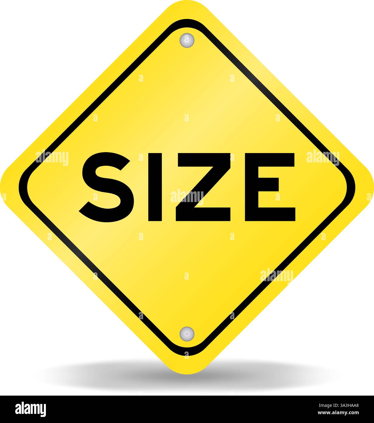 Yellow color transportation sign with word size on white background ...