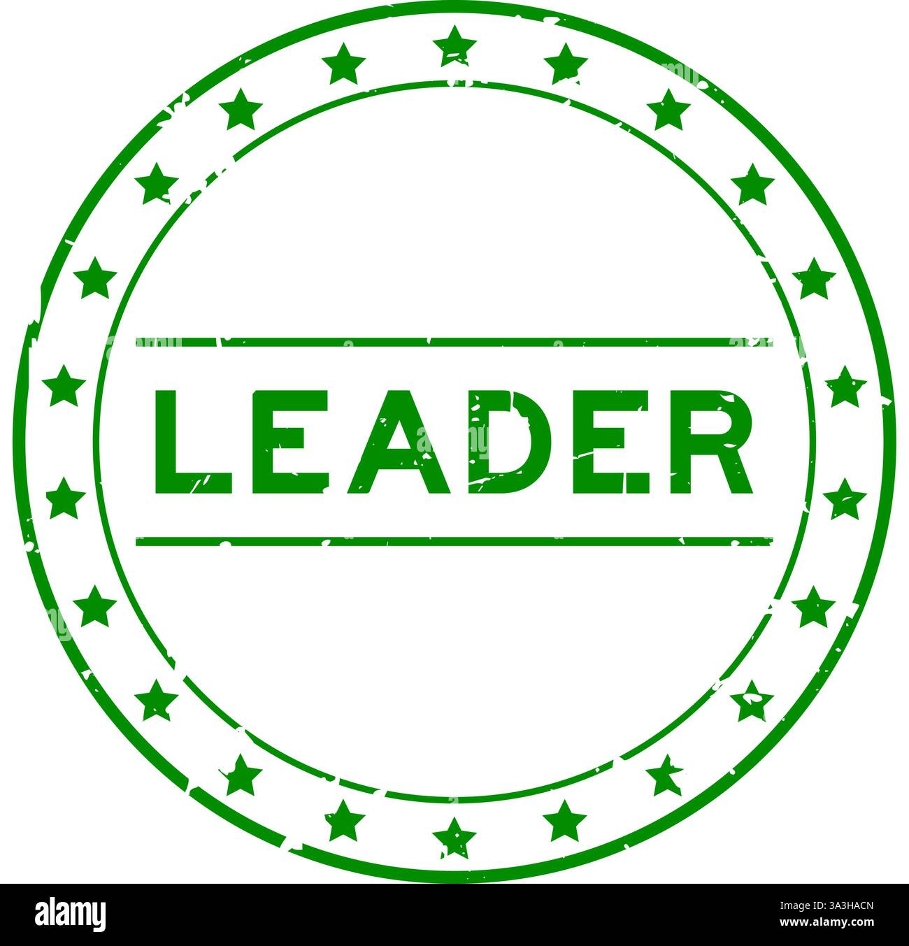 Grunge green leader word round rubber seal stamp on white background ...