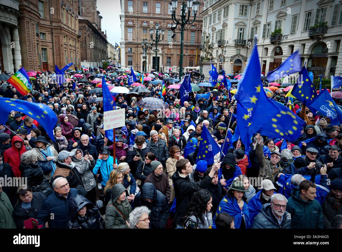 Turin, Italy - March 15, 2025: Pro-Europe rally People taking part in ...