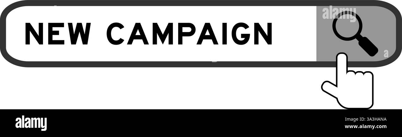 Search banner in word new campaign with hand over magnifier icon on ...