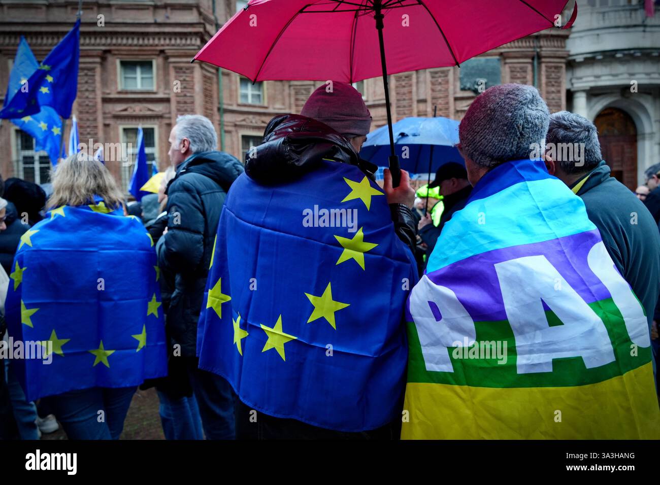 Turin, Italy - March 15, 2025: Pro-Europe rally People taking part in ...
