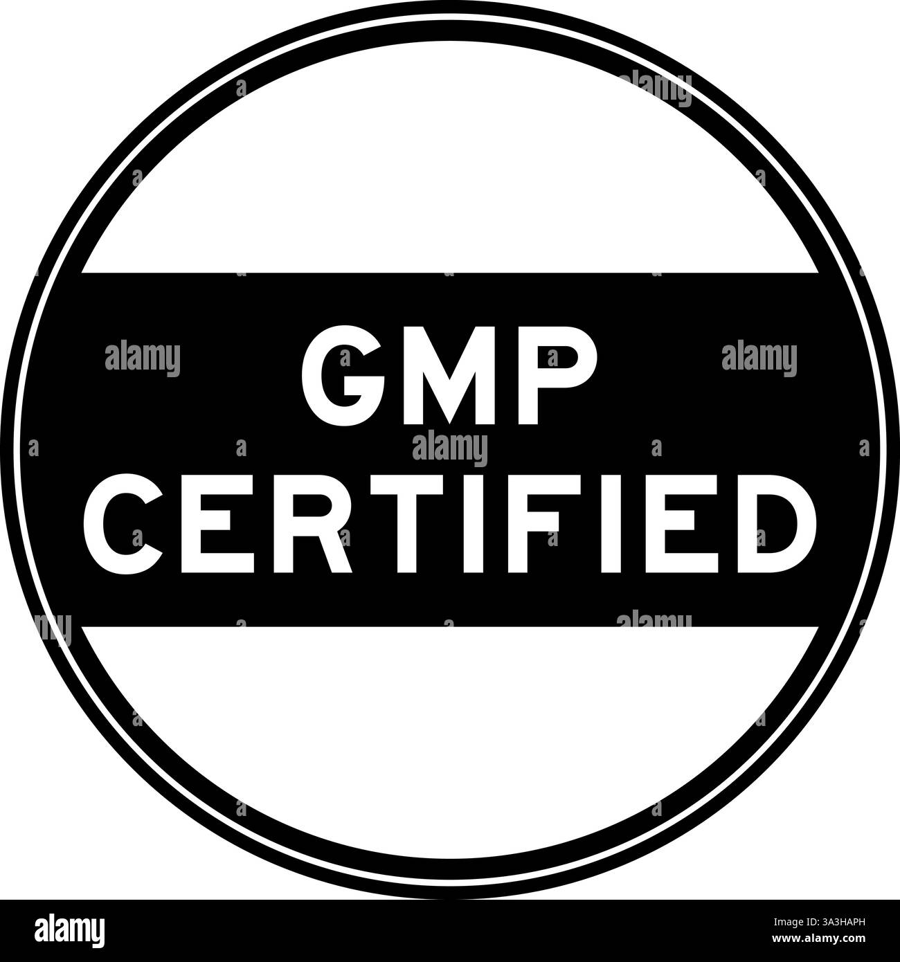Black color round seal sticker in word GMP (Good manufacturing practice) certified on white ...