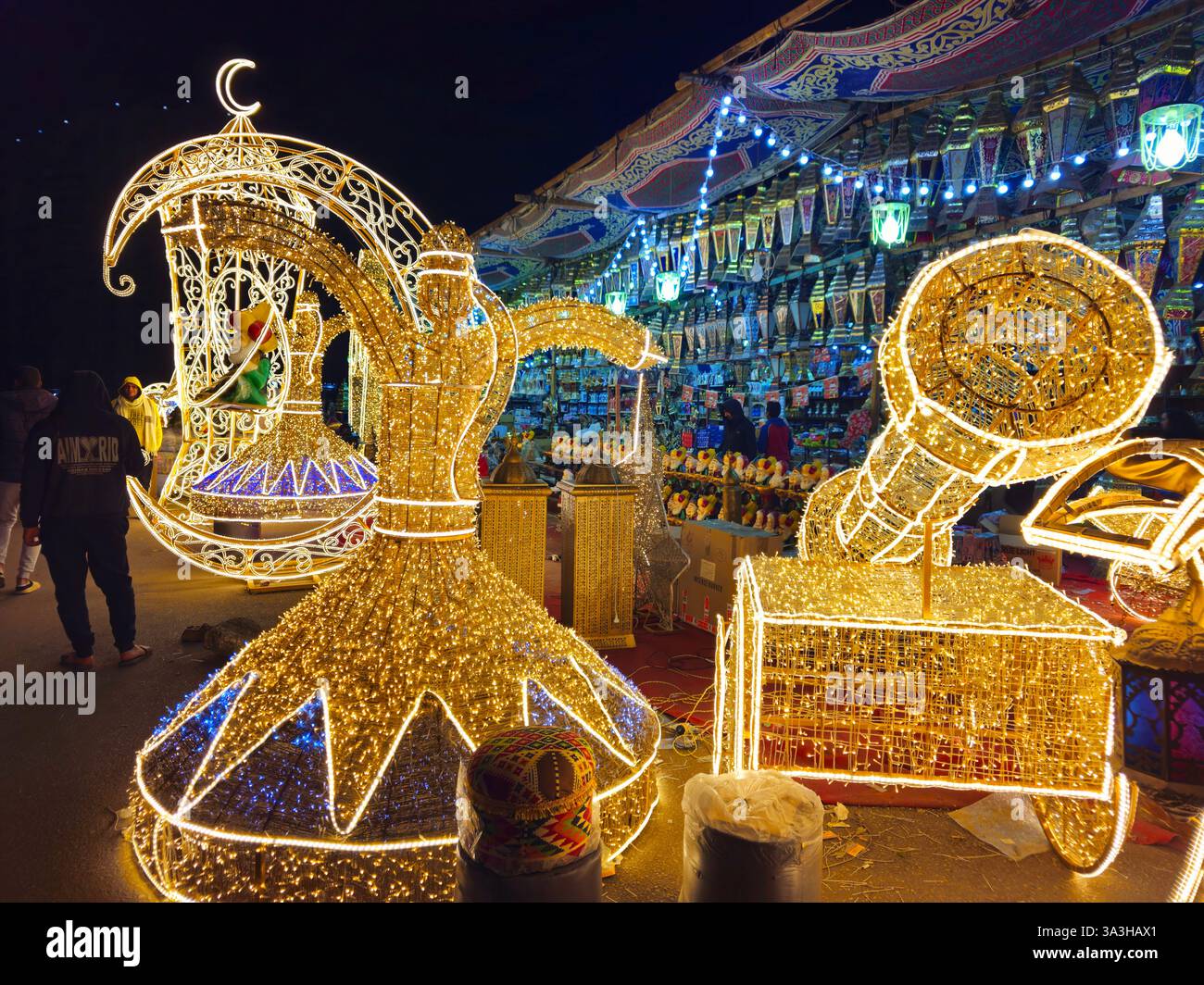Cairo, Egypt, February 11 2025: festive decorations of Islamic Ramadan fasting month in Egyptian ...