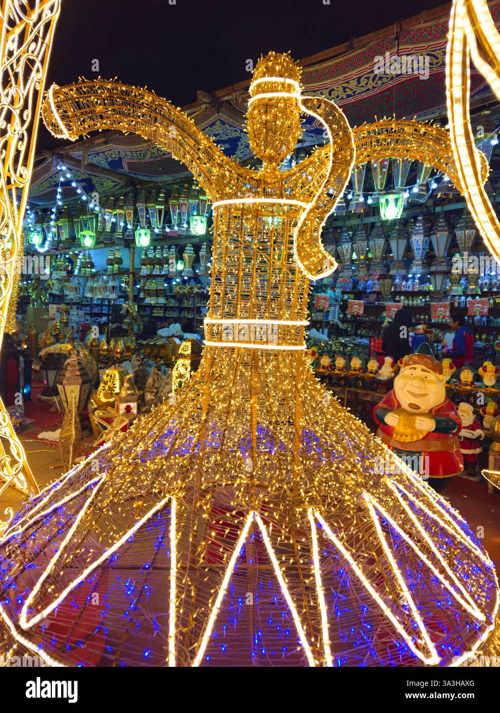 Cairo, Egypt, February 11 2025: Festive decorations in Egyptian streets ...