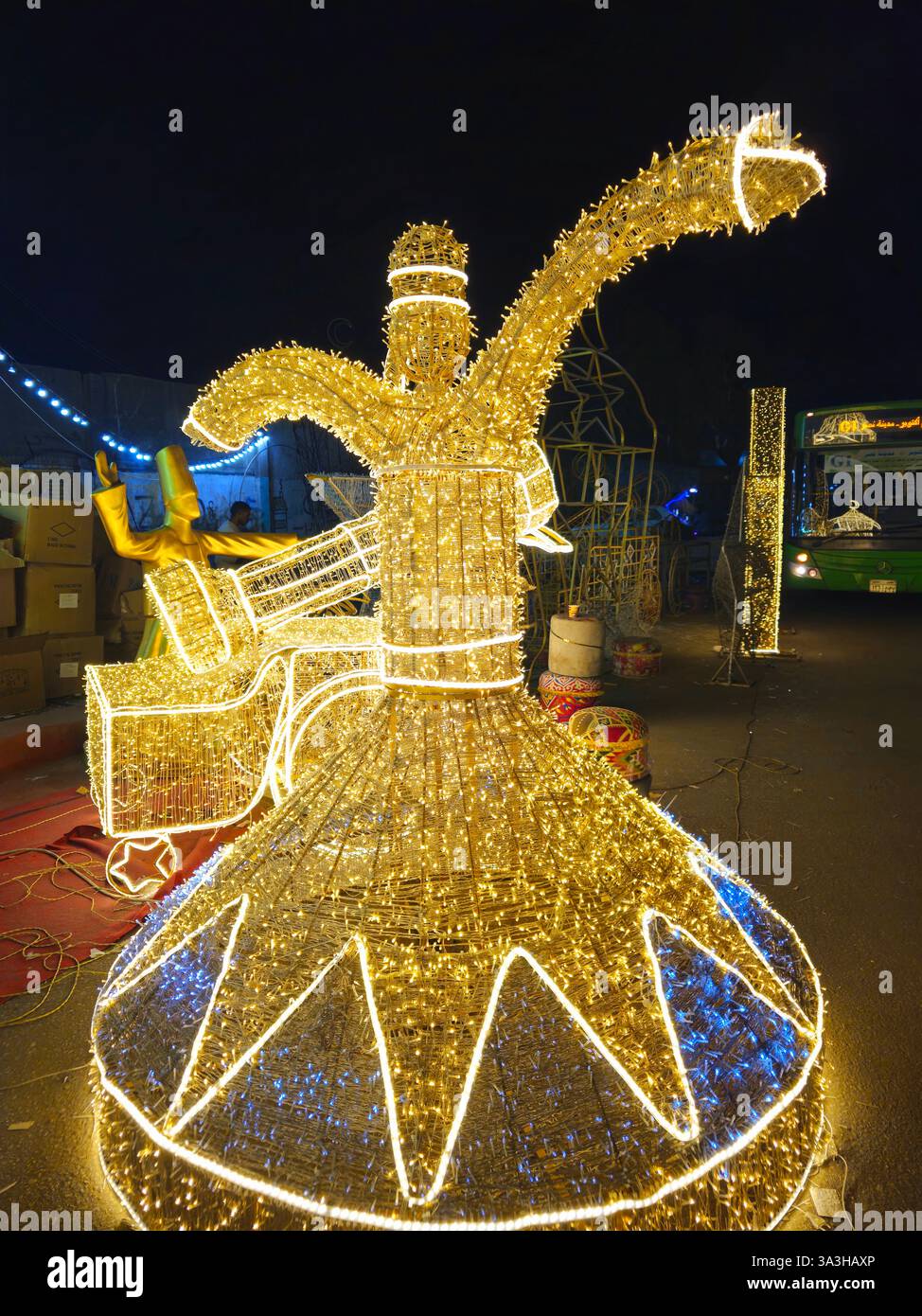 Cairo, Egypt, February 11 2025: Festive decorations in Egyptian streets ...