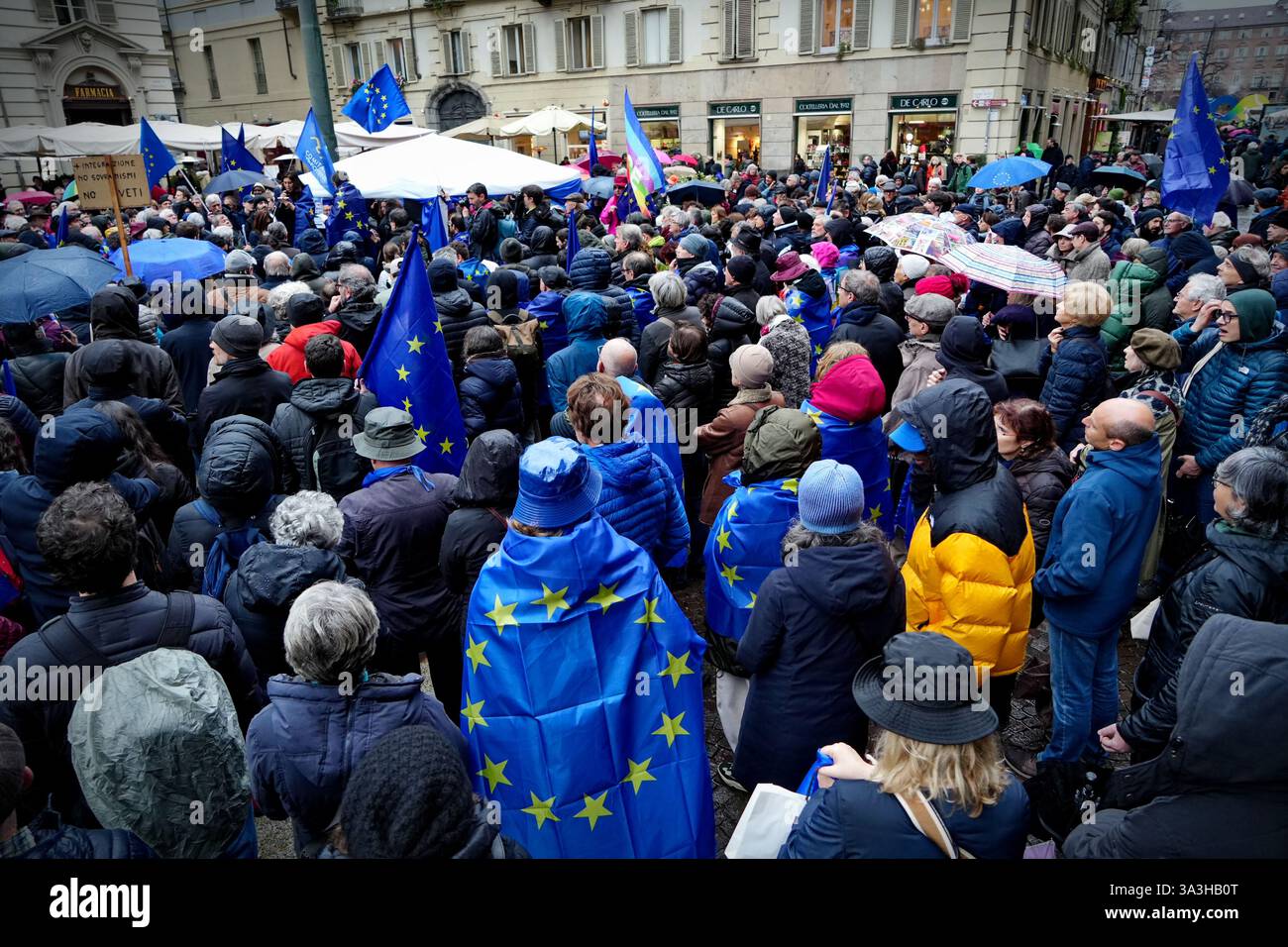 Turin, Italy - March 15, 2025: Pro-Europe rally People taking part in ...