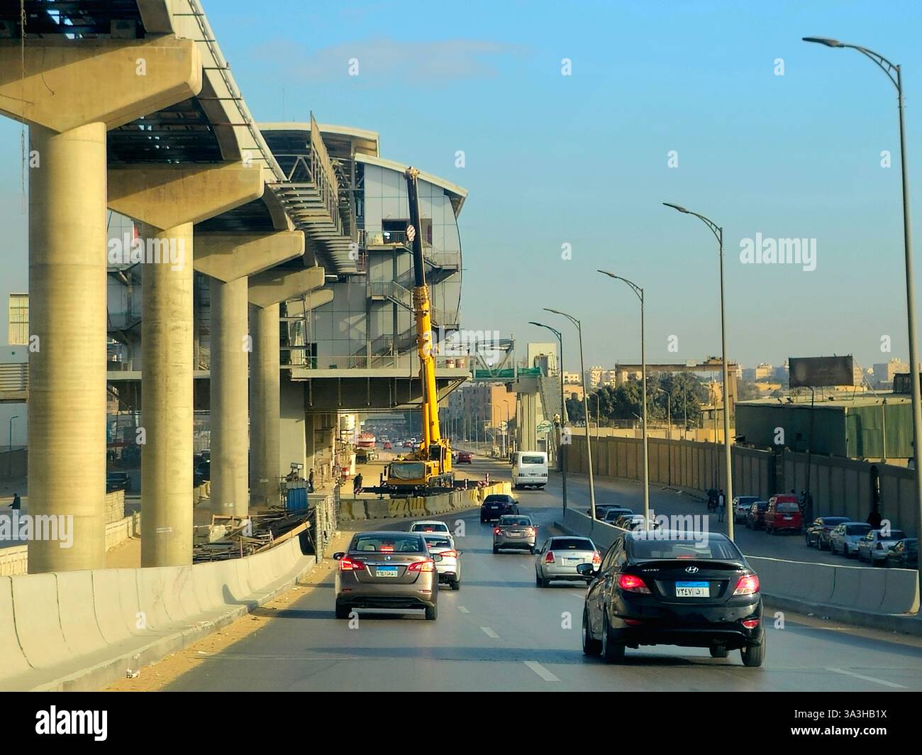 Cairo, Egypt, February 13 2025: East Nile Cairo monorail station site ...
