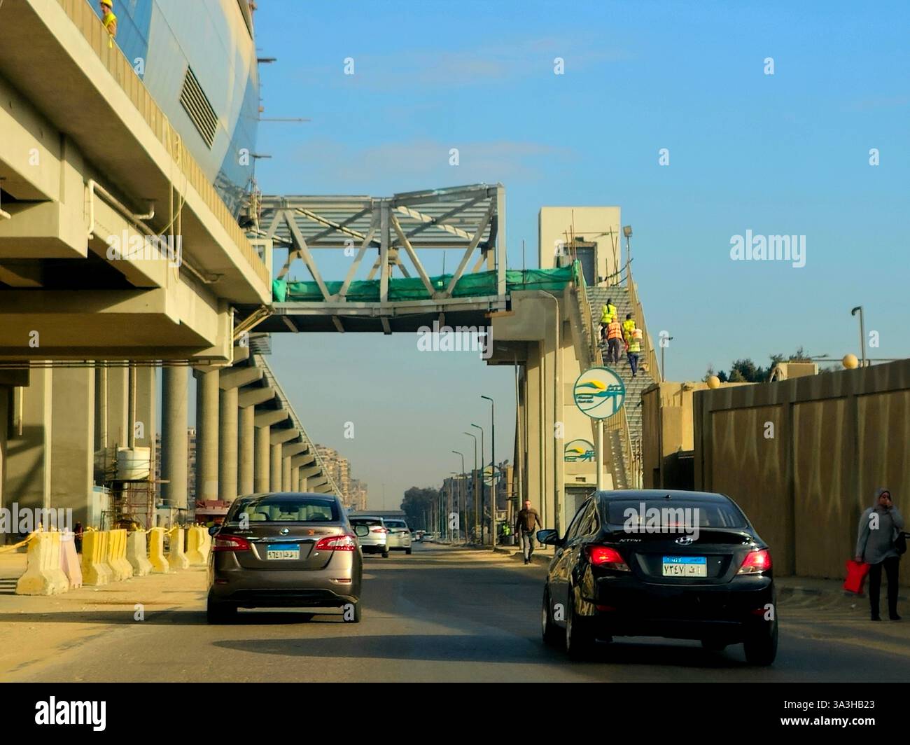 Cairo, Egypt, February 13 2025: East Nile Cairo monorail station sign, Cairo monorail is a two ...
