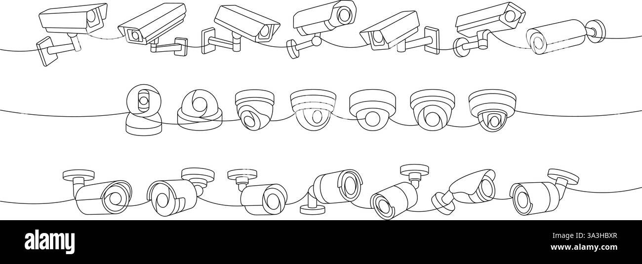 Surveillance cameras one line continuous drawing. Safety home ...