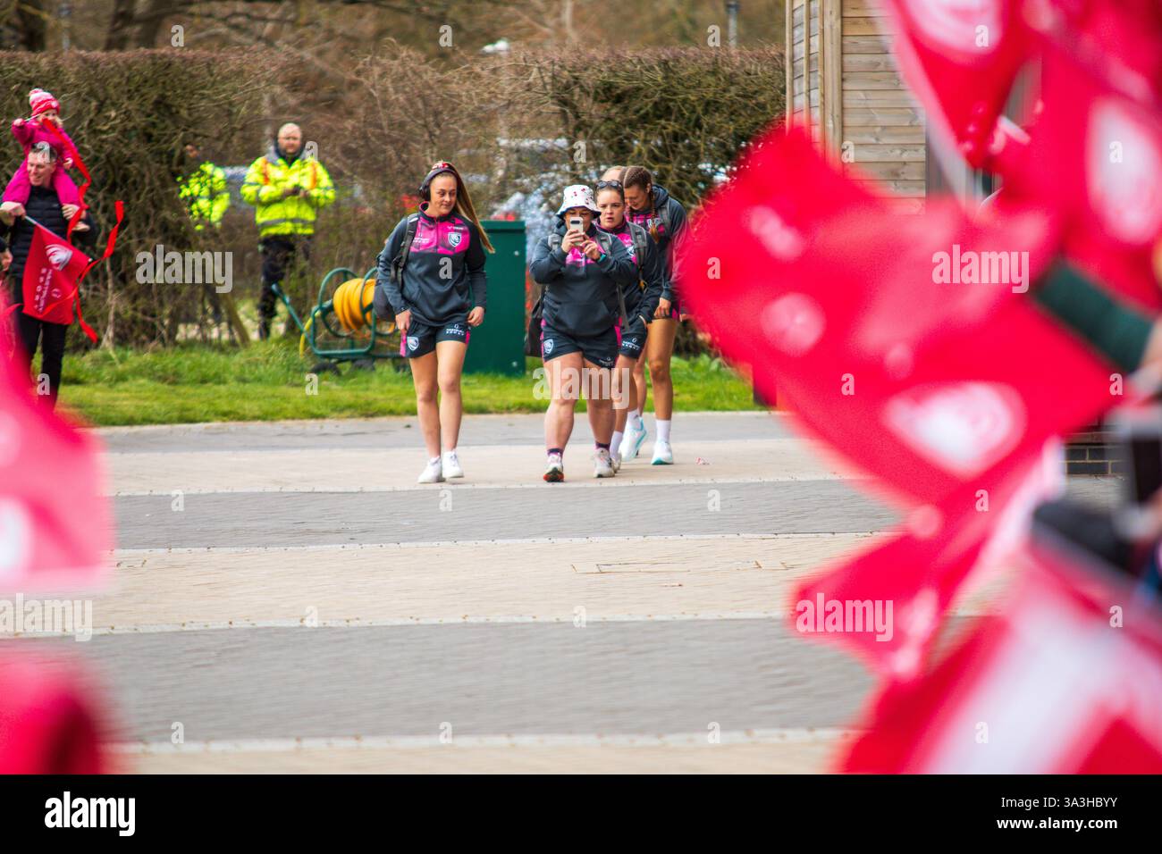 London, UK, 16th March 2025 Gloucester-Hartpury team arrive at Stone X ...