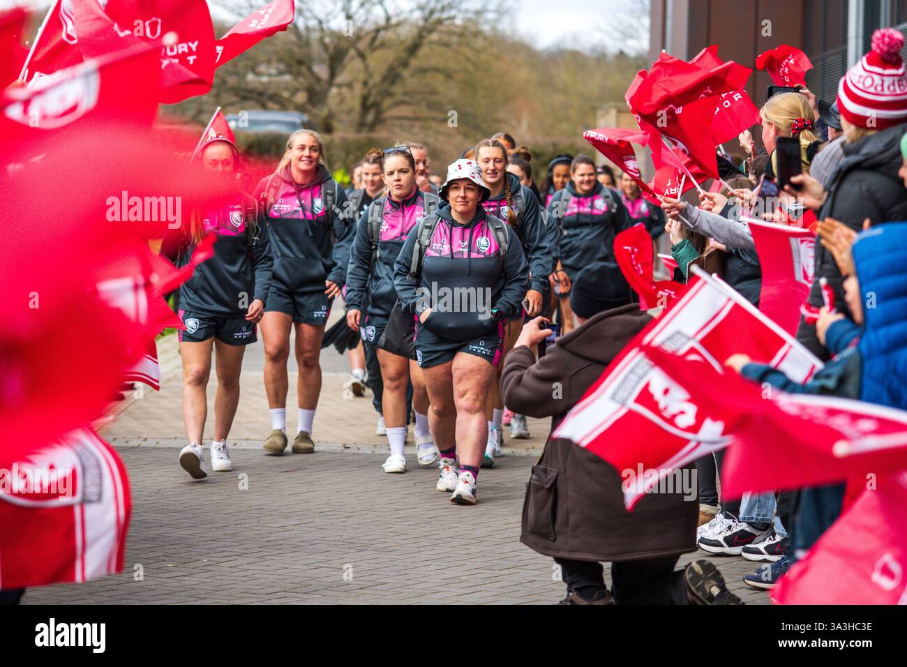 London, UK, 16th March 2025 Gloucester-Hartpury team arrive at Stone X ...