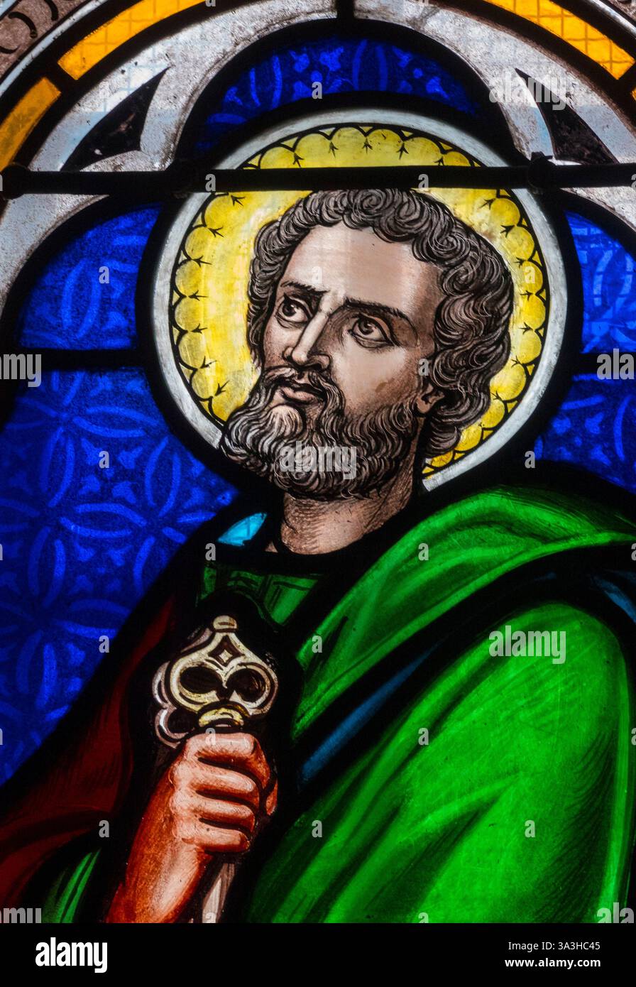 Crolles, FRANCE - 01-08-2025: Stained glass (19th century) of Saint ...