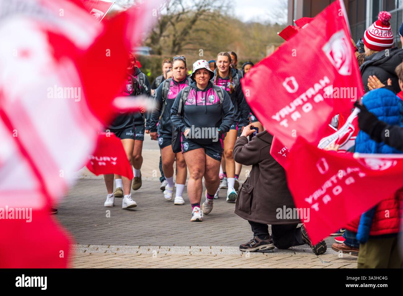 London, UK, 16th March 2025 Gloucester-Hartpury team arrive at Stone X ...