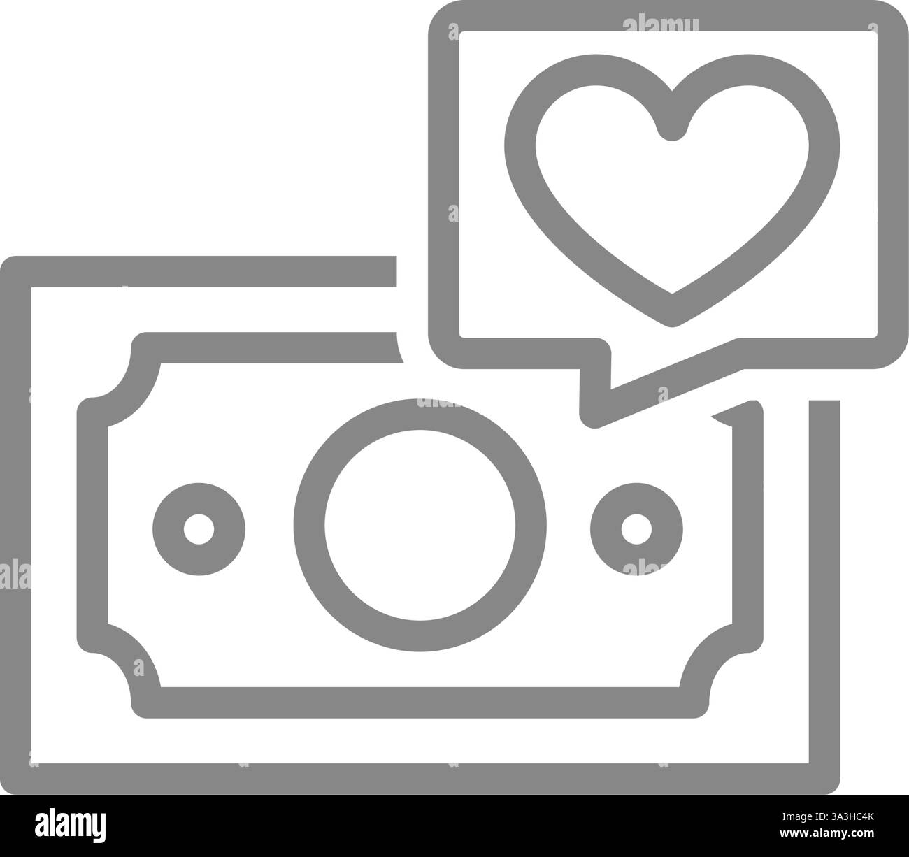 Money bill and speech bubble with heart line icon. Charity and donation ...