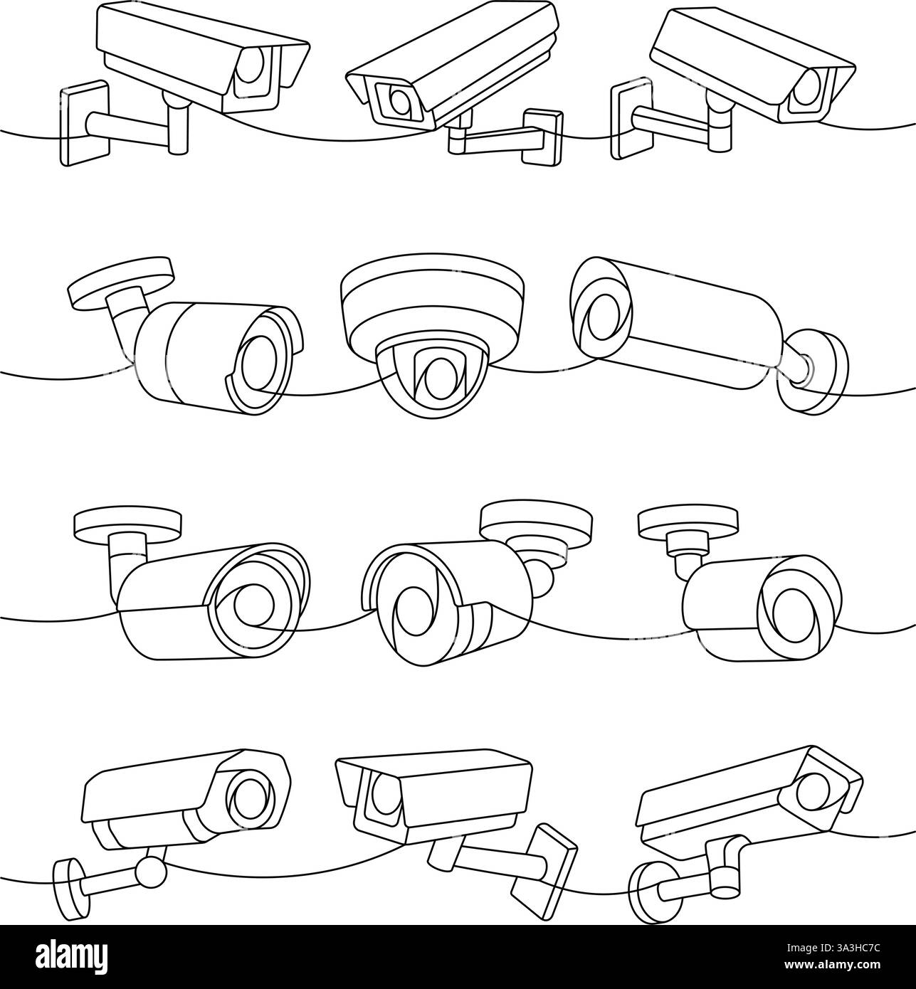 Security cameras one line continuous drawing. Safety home protection ...