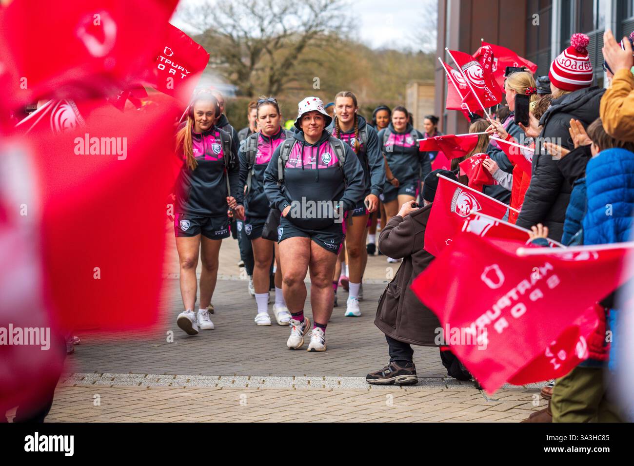 London, UK, 16th March 2025 Gloucester-Hartpury team arrive at Stone X ...