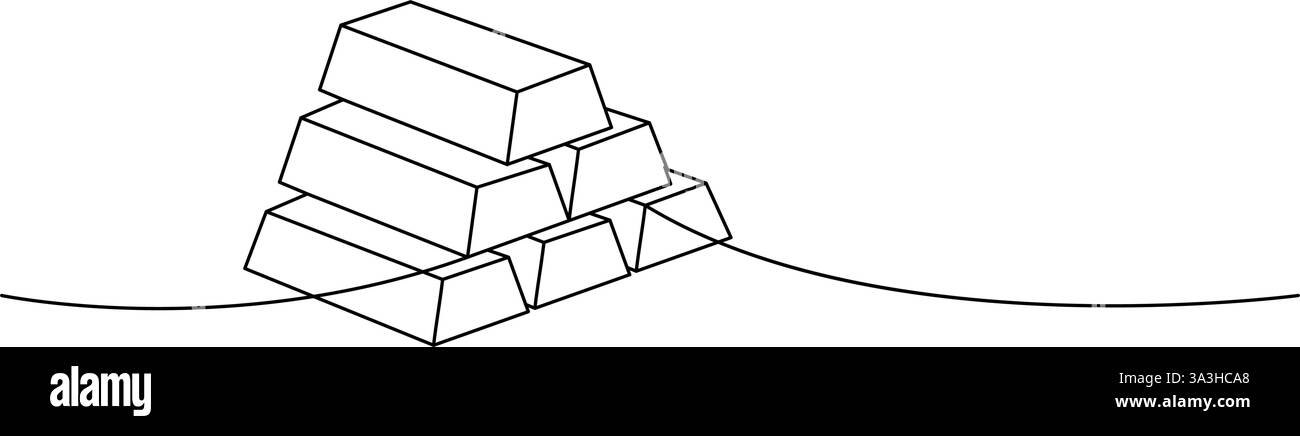 Stack of gold bars one line continuous drawing. Money investment and ...