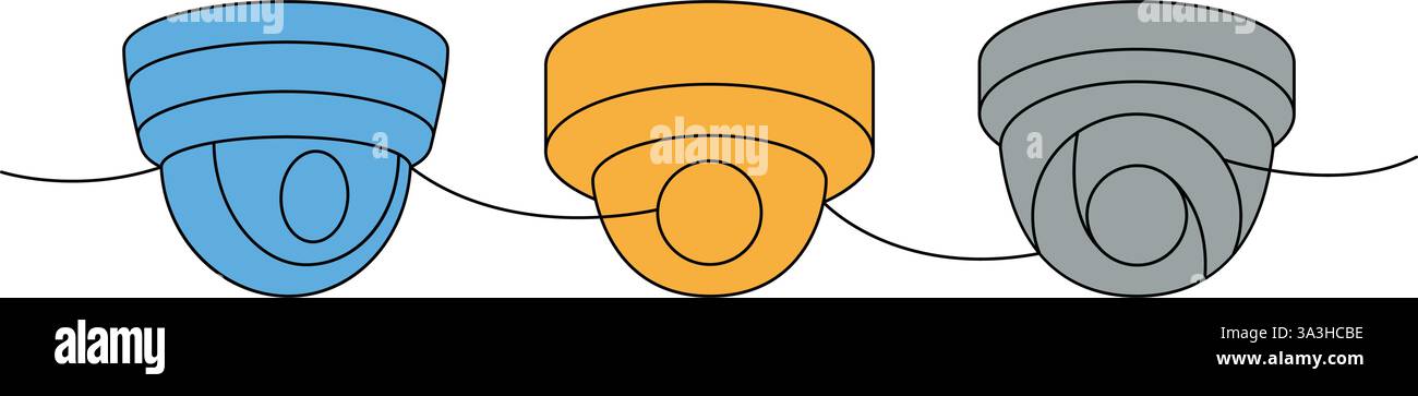 Security cameras one line colored continuous drawing. Outdoor video ...