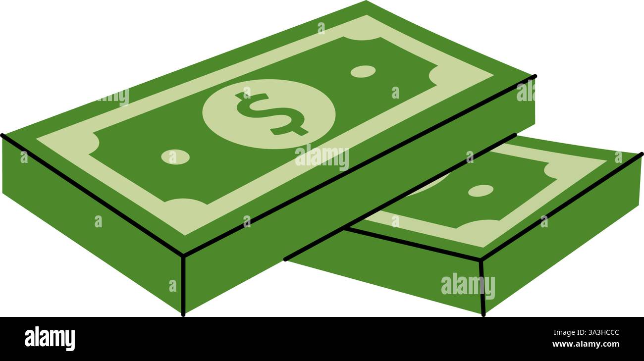 Two green dollar bills. Money investment and business commerce. Vector ...