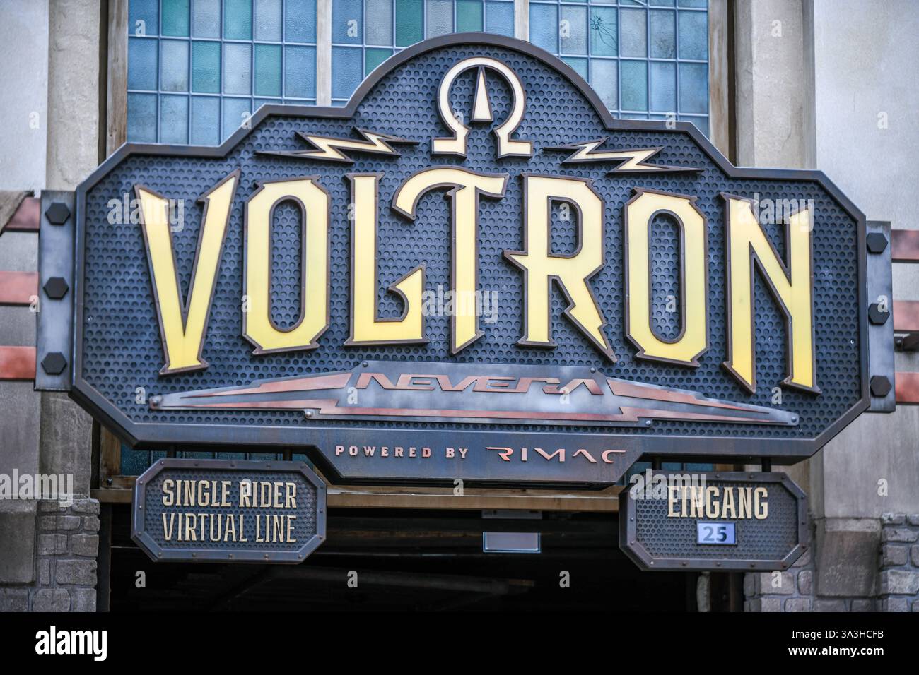 Rust, Germany. 15th Mar, 2025. The entrance sign to the "Voltron ...