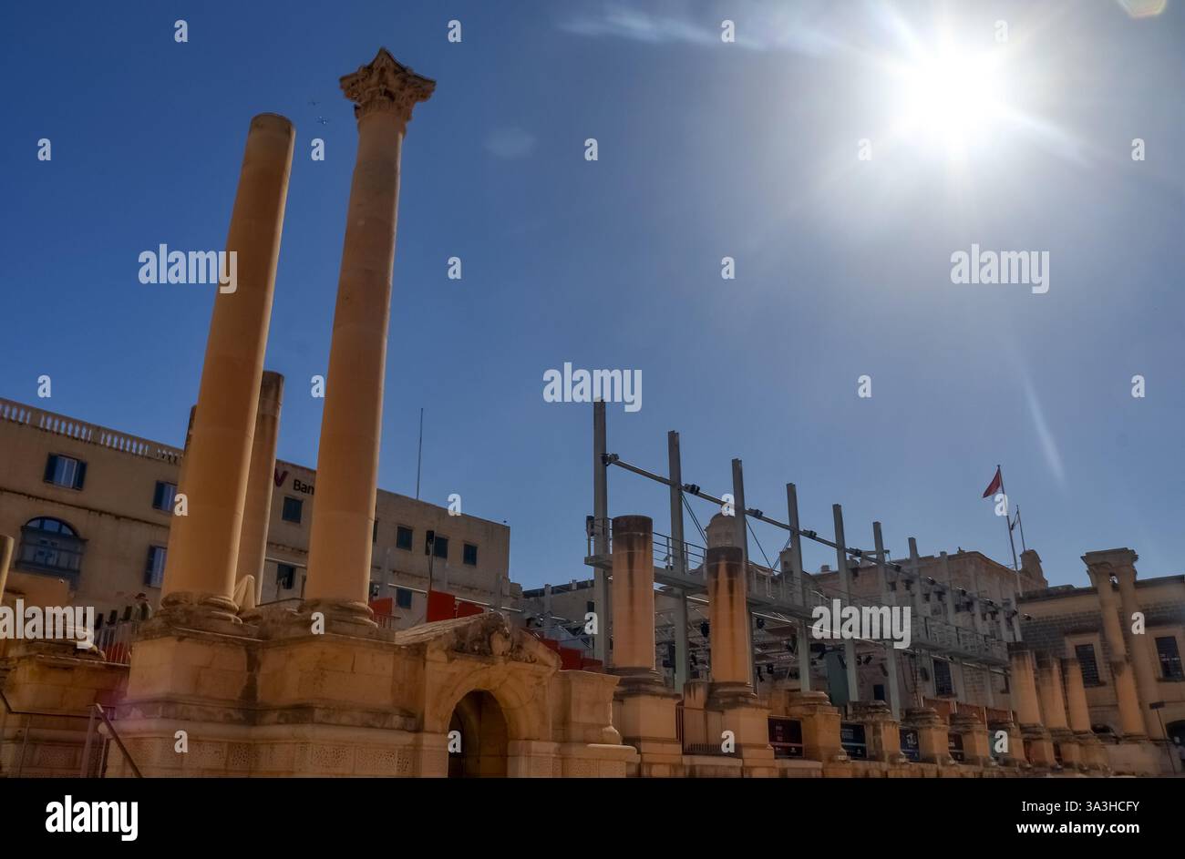 Valletta, Malta 27. September 2024, Sunlight illuminating the ruins of ...