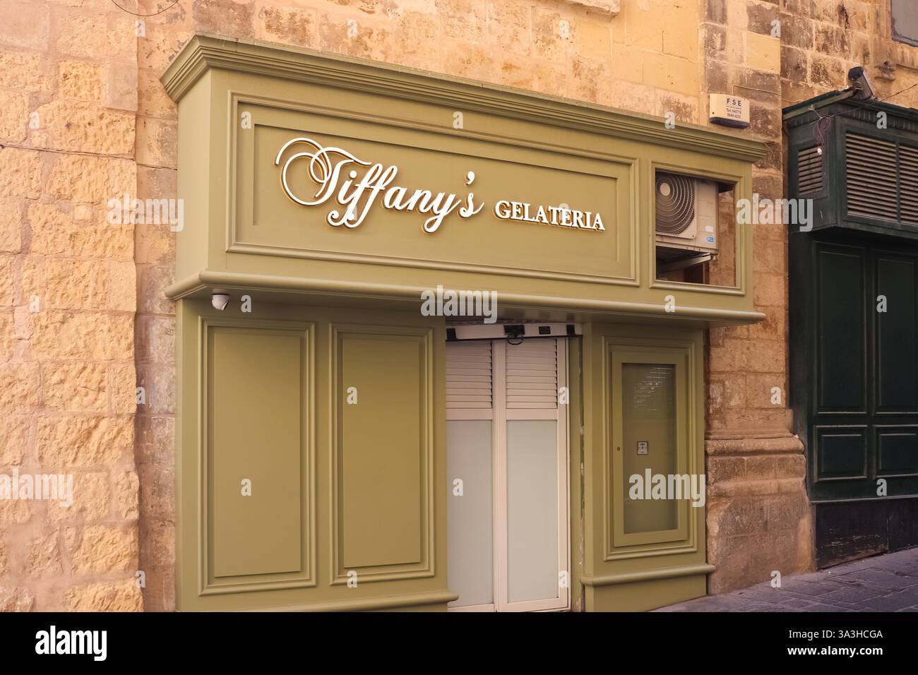 Valletta, Malta 27. September 2024, Tiffany's gelateria shop sign, with ...