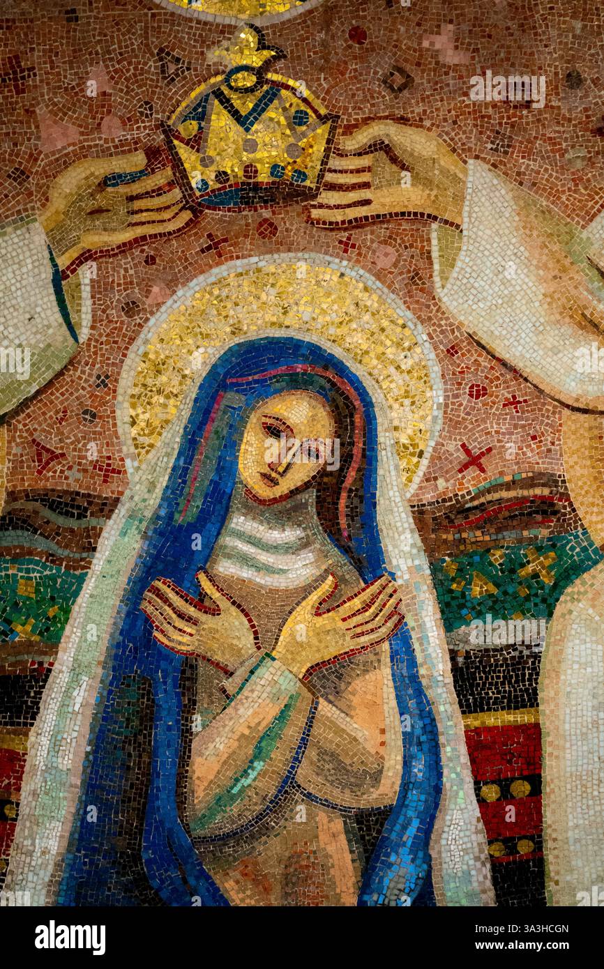 Blois, FRANCE - 01-25-2025: Mosaic of Coronation of the Virgin Mary ...