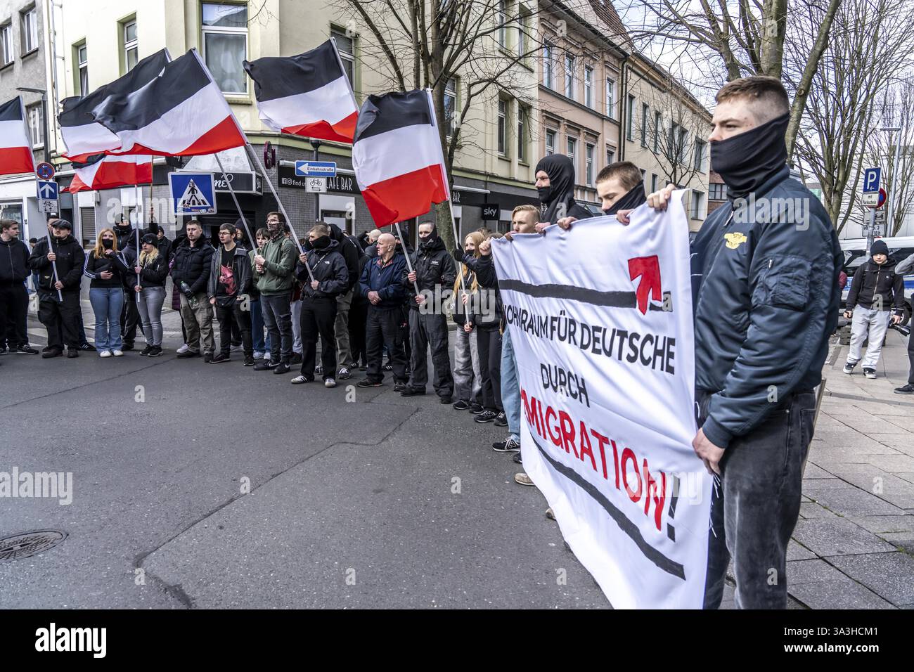 The neo-Nazi group Jung und Stark, JS, demonstrates in the city centre ...