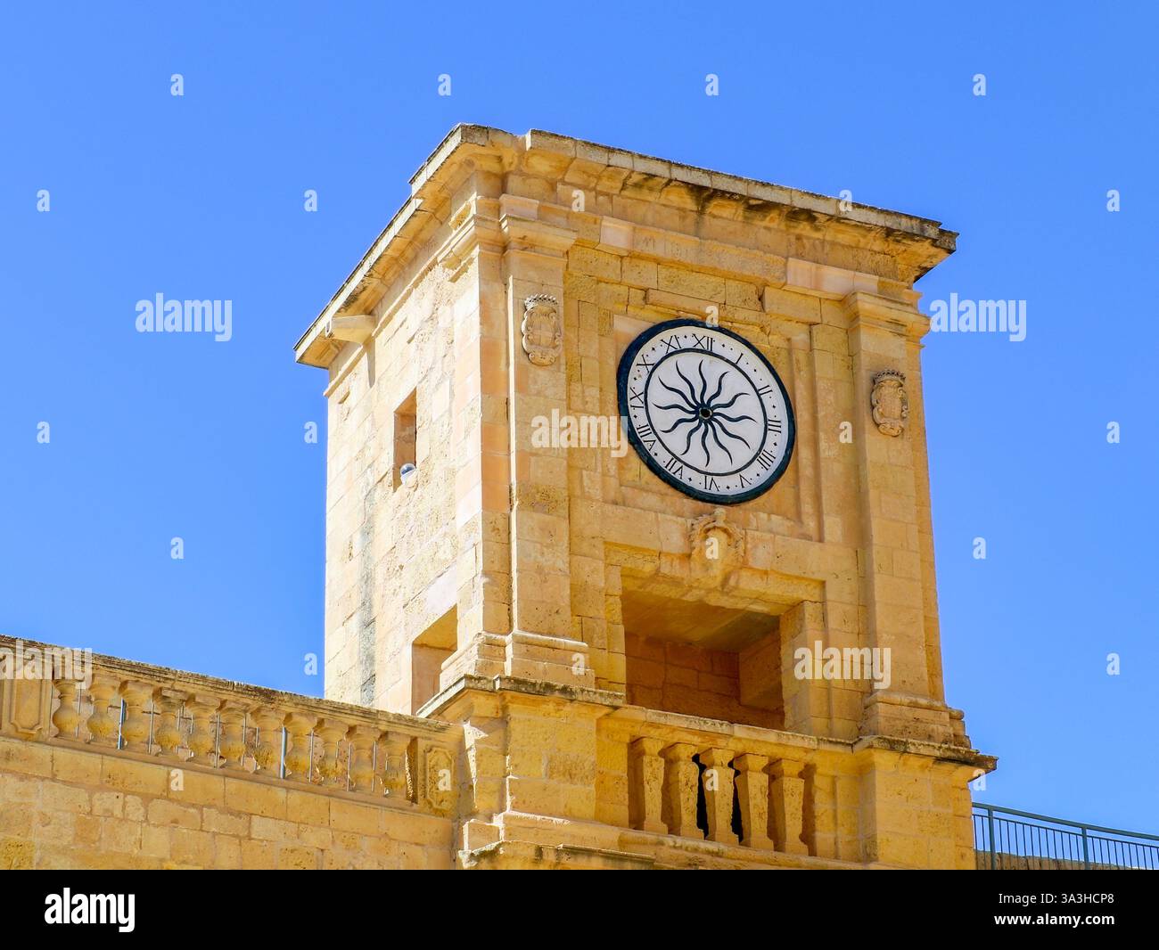 Valletta, Malta 27. September 2024, Ancient clock tower rising over ...