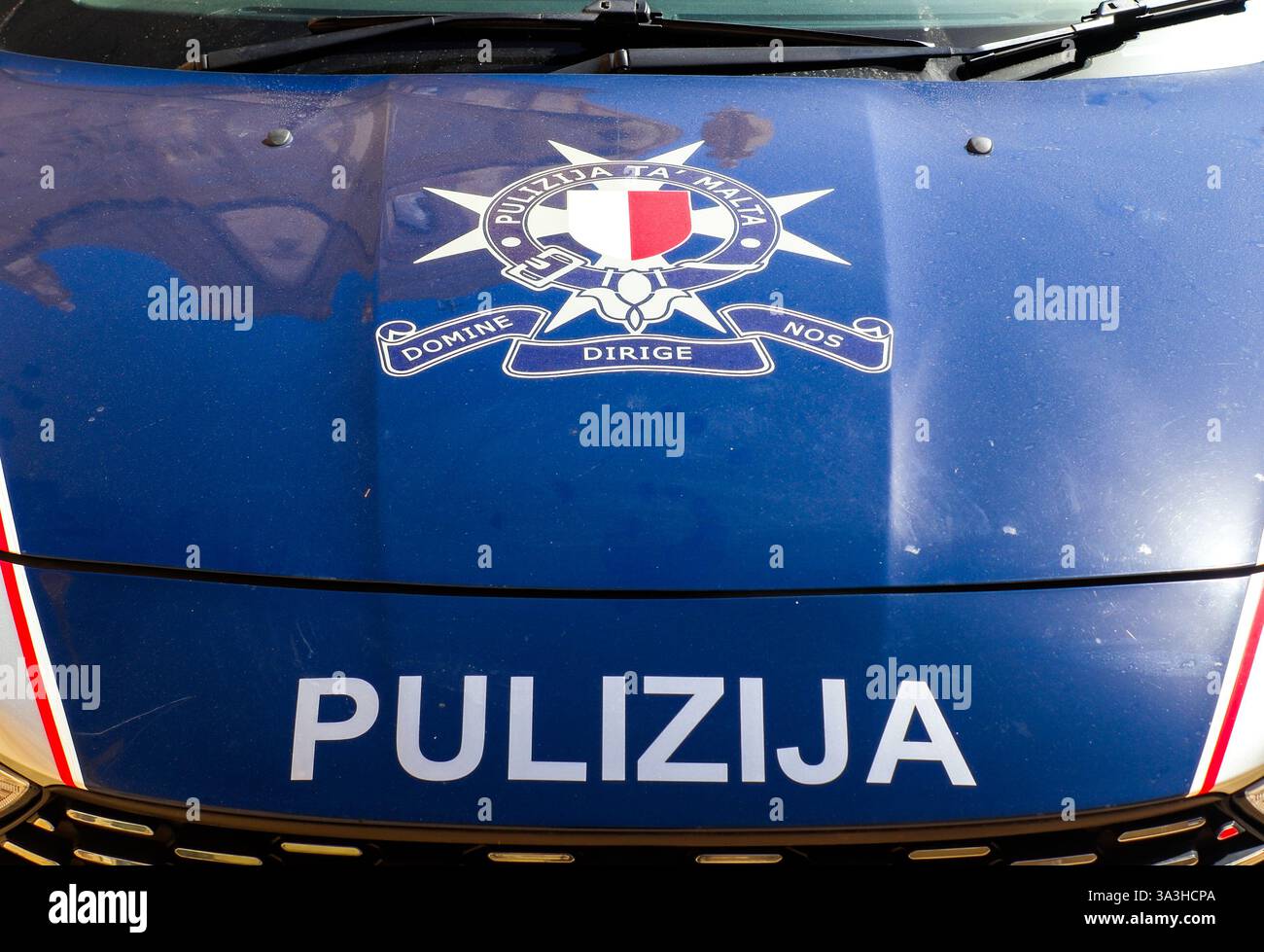 Valletta, Malta 27. September 2024, Blue Malta police car hood ...