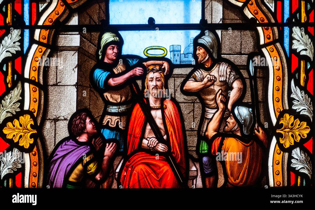 Suèvres, FRANCE - 01-25-2025: Stained glass (19th century) of the ...