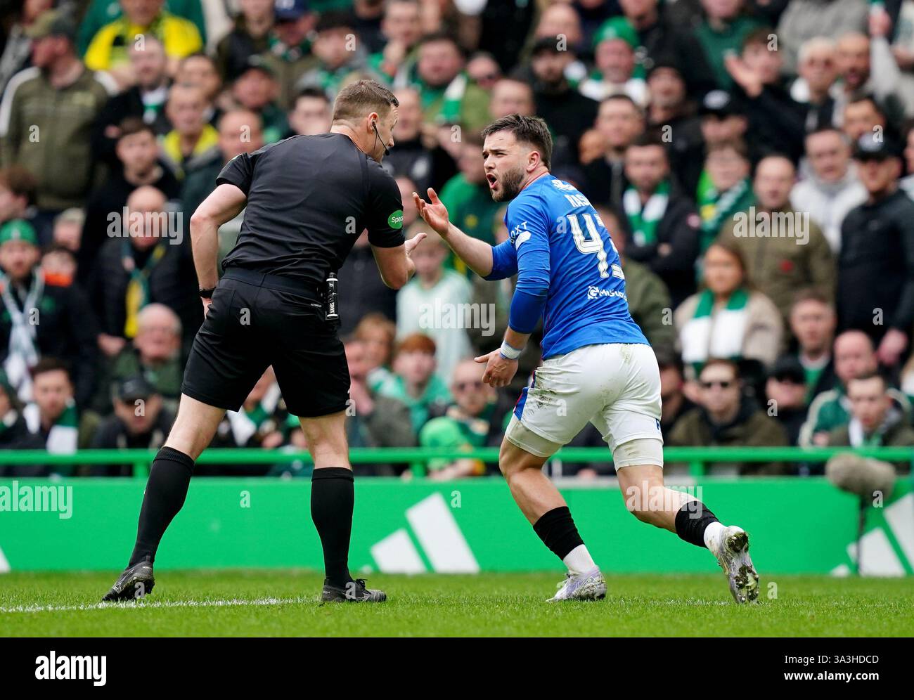 Rangers' Nicolas Raskin (right) appeals to referee Steven McLean during ...