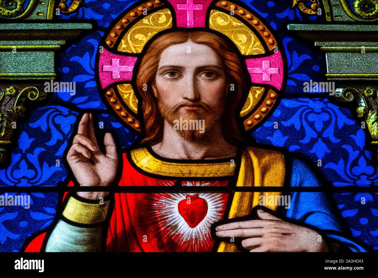 Saint Jean de Bray, FRANCE - 01-26-2025: Stained glass (19th century ...