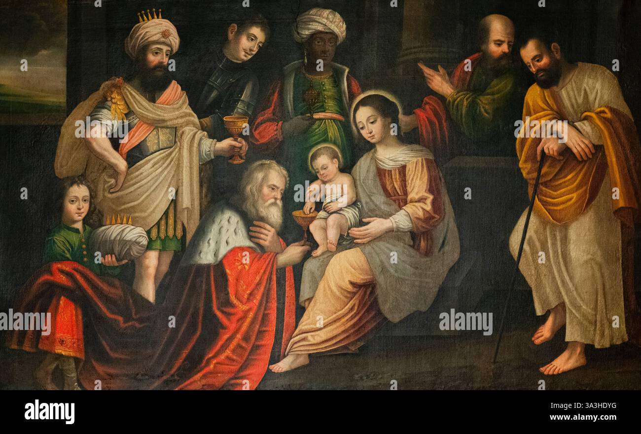 Saint Nazaire les Eymes, FRANCE - 01-08-2025: Stained glass (19th century) of Christmas Nativity ...