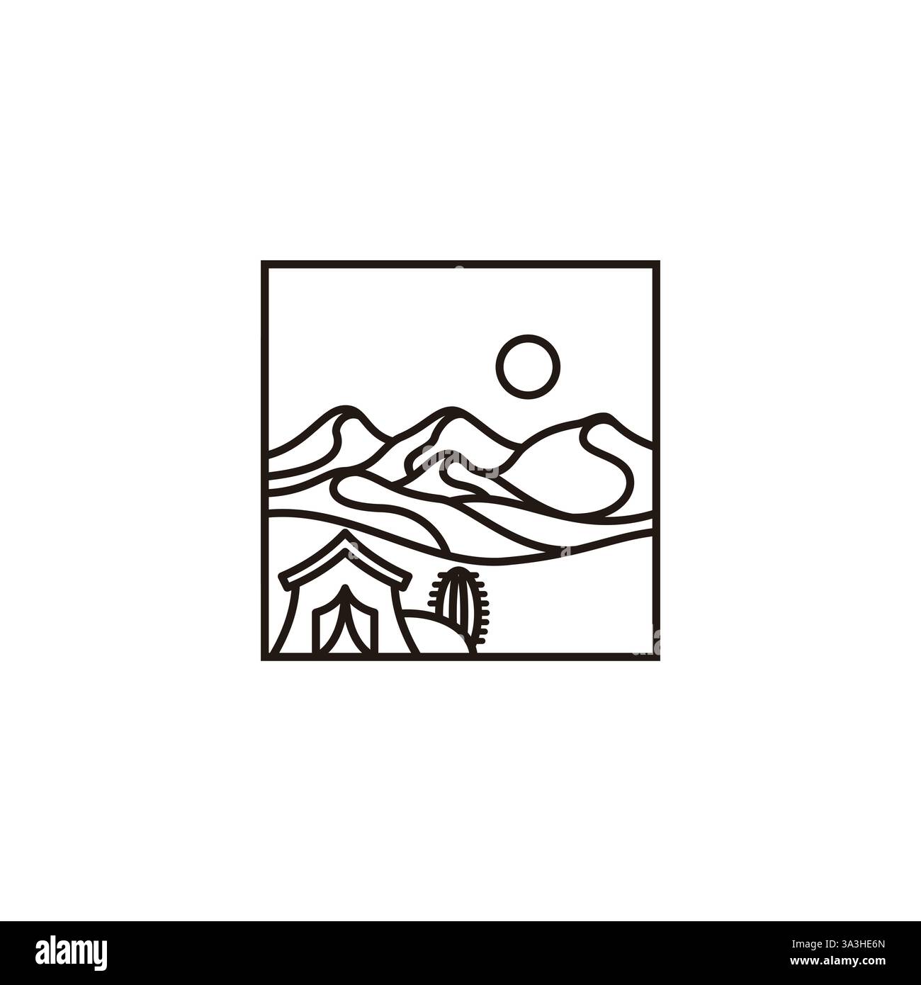 Camping tent in the desert outline vector illustration. The design of a ...