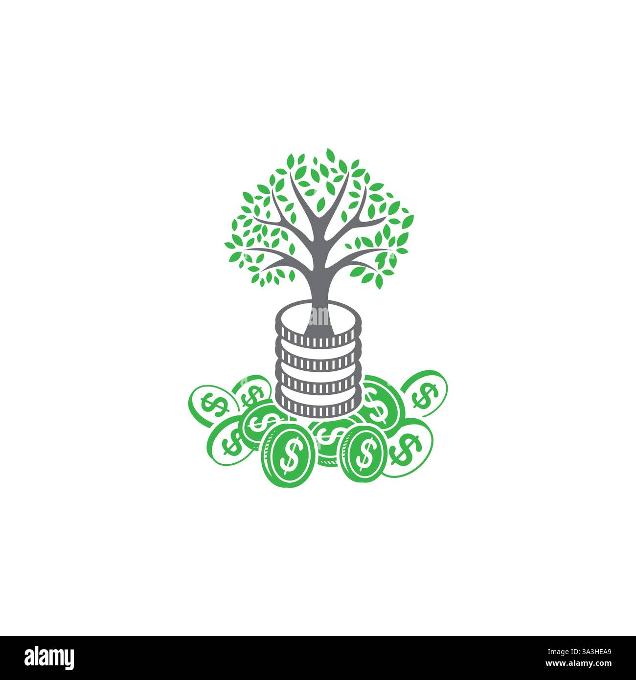 Money tree growth from coins stack, business investment concept, vector ...