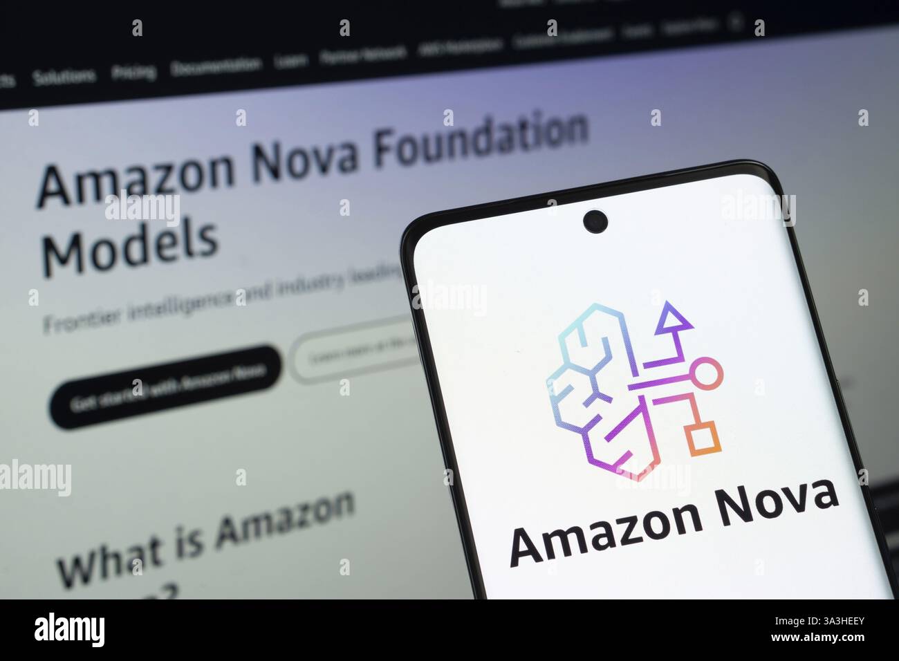 The logo of the Amazon Nova is displayed on a smartphone screen Stock ...