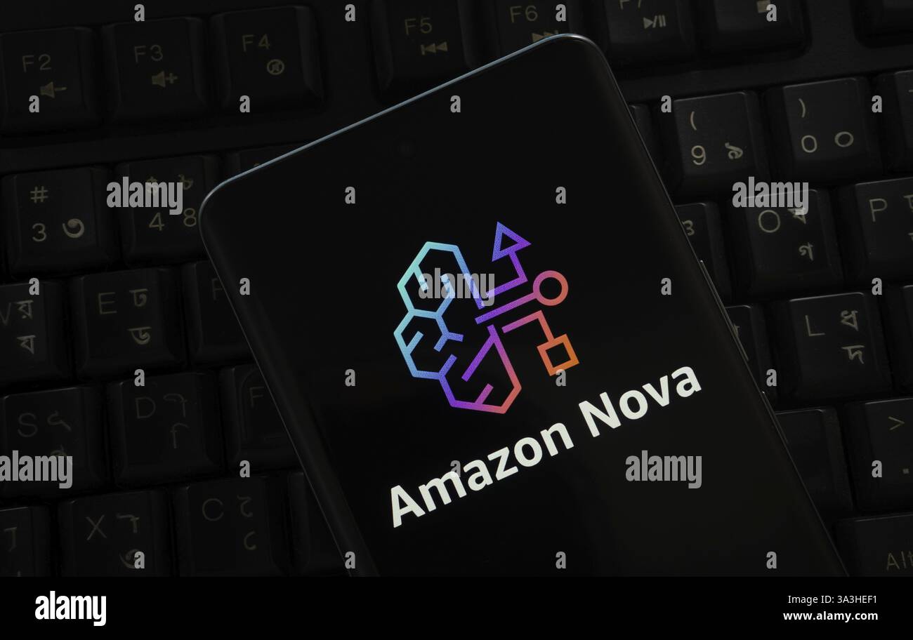 The logo of the Amazon Nova is displayed on a smartphone screen Stock ...