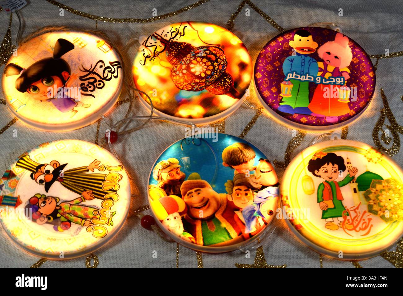 Cairo, Egypt, January 21 2025: Festive decorations with shapes of ...